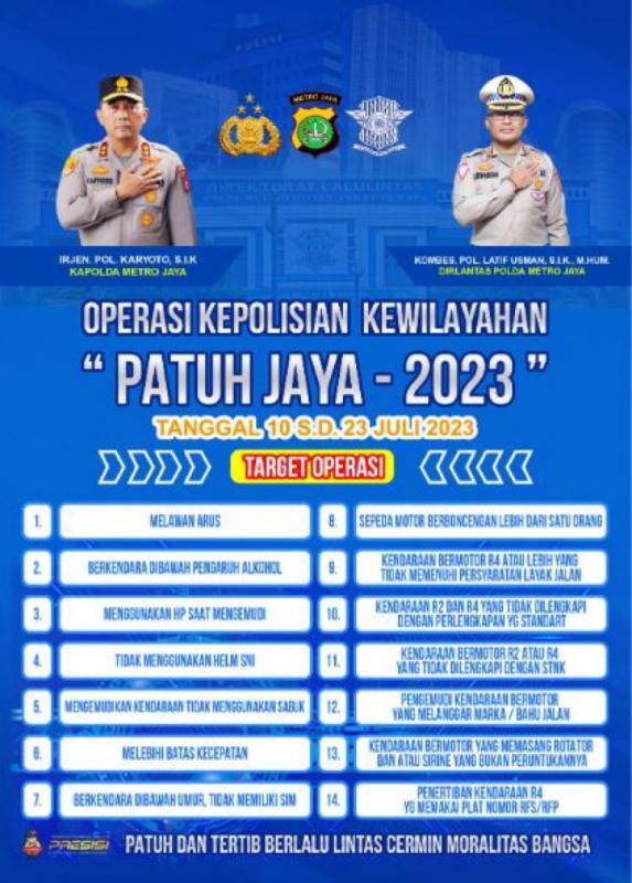 Yuk Catat! Mulai Besok Ada Operasi Patuh Jaya 2023, Berikut 14 ... Yuk Catat! Mulai Besok Ada Operasi Patuh Jaya 2023, Berikut 14 ...