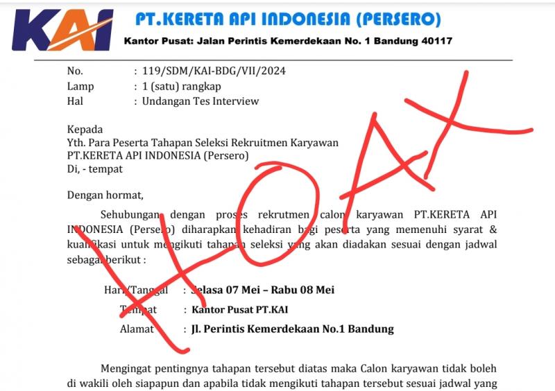 KAI Selalu Imbau Masyarakat Waspada Penipuan Berkedok Rekrutmen Karyawan KAI Selalu Imbau Masyarakat Waspada Penipuan Berkedok Rekrutmen Karyawan